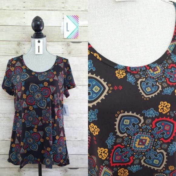 LuLaRoe | Tops | Lularoe Classic T L Red Blues Moss Green Design On A ...